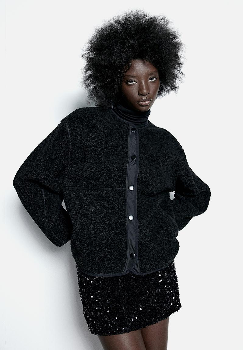 Loose-fit teddy jacket - black - 1262015004