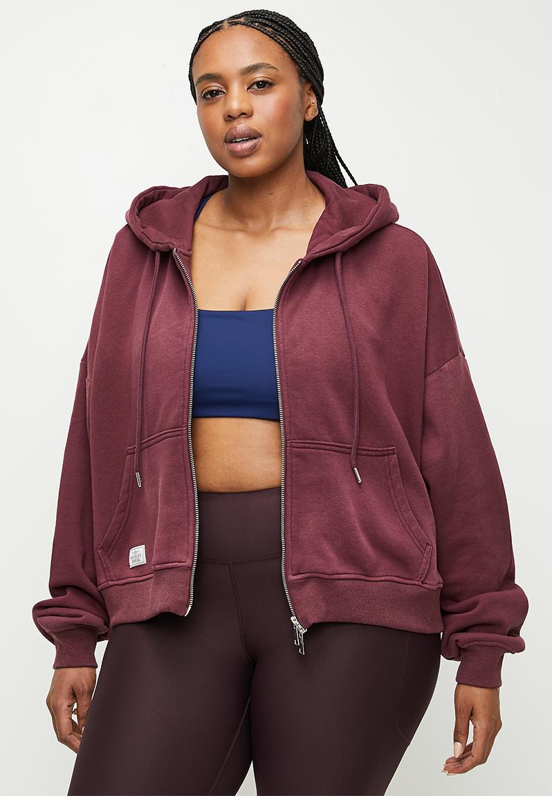 Classic fleece oversized zip through hoodie - washed sour cherry Cotton ...