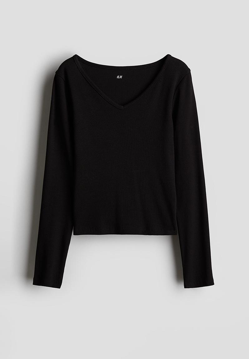 Ribbed cotton jersey top - black - 1235876001