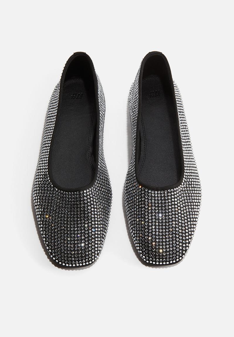 Rhinestone-embellished ballet pumps - black/silver-coloured - 1249148001