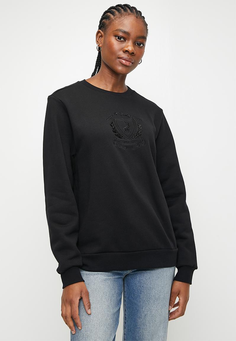 Wmn madison embellished sweat top - black