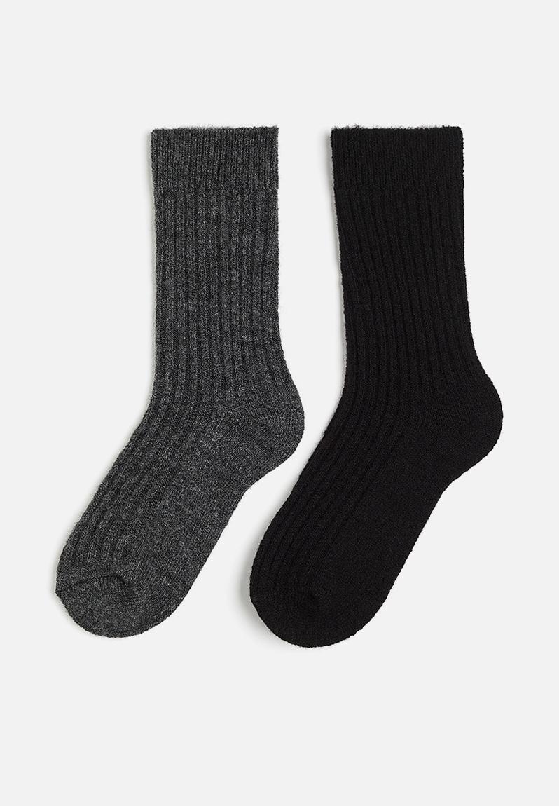 2-pack wool-blend socks - dark grey marl/black - 1015063006