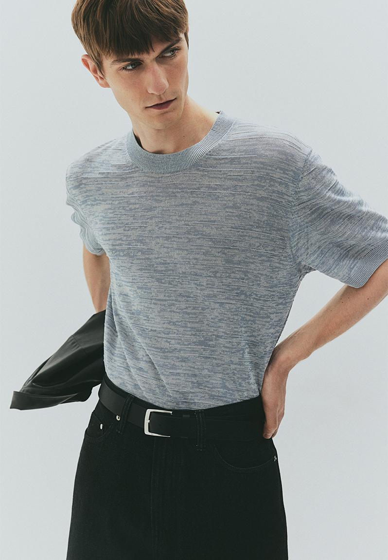 Regular fit fine-knit t-shirt - grey marl - 1257189003 H&M Knitwear ...