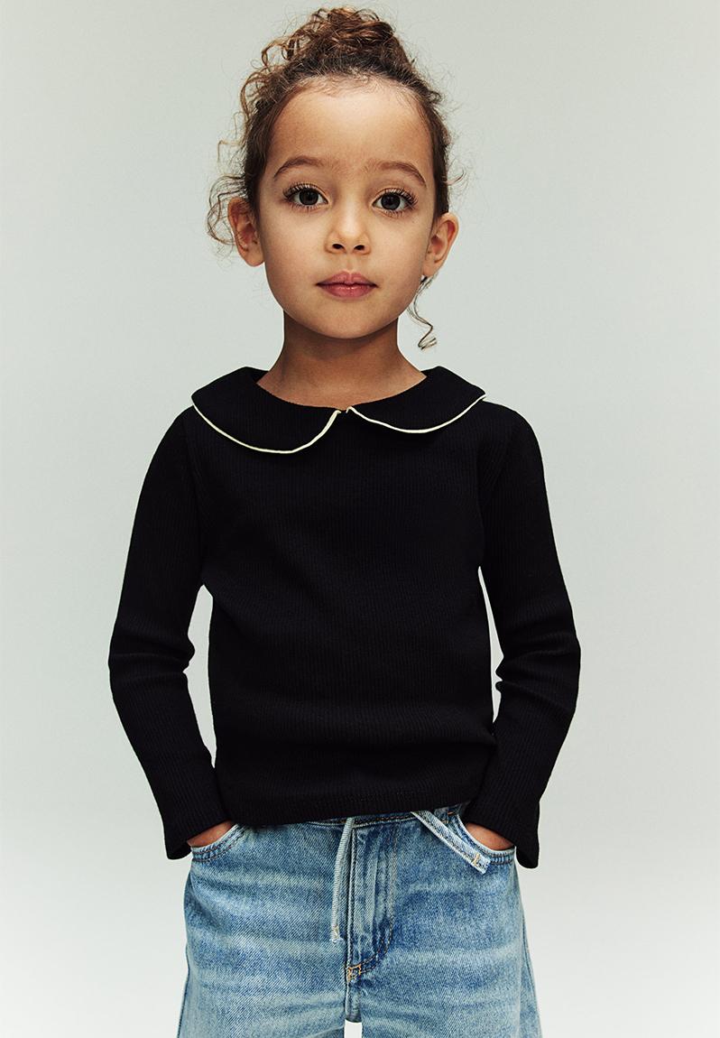 Collared jersey top - black - 1270160003 H&M Tops | Superbalist.com