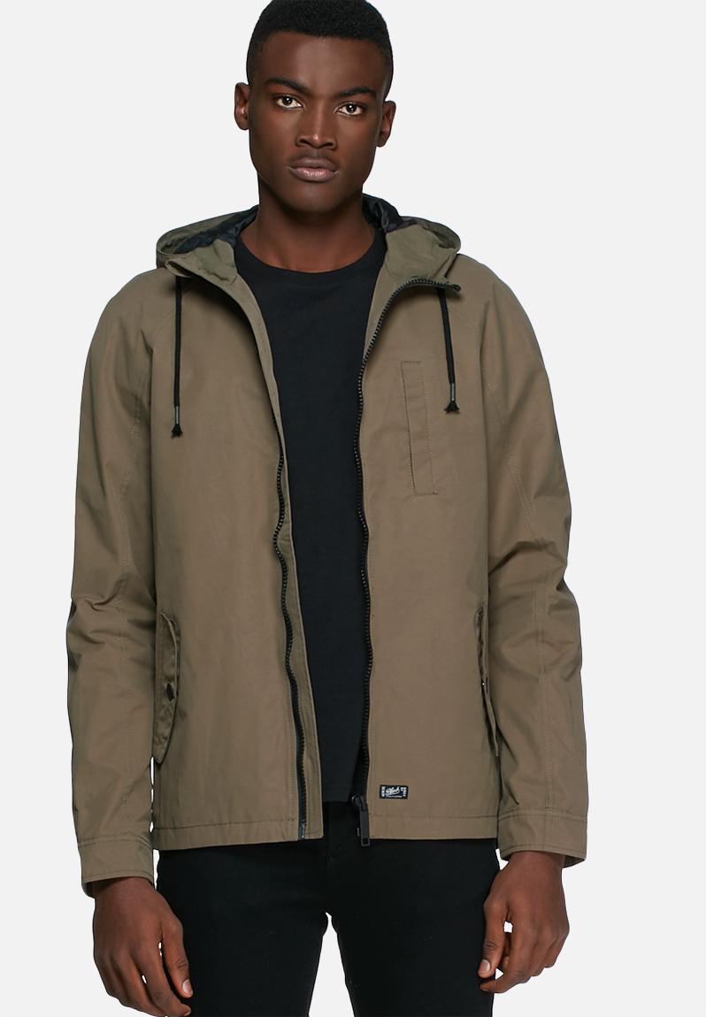 Drawstring hooded jacket-tarmac brown