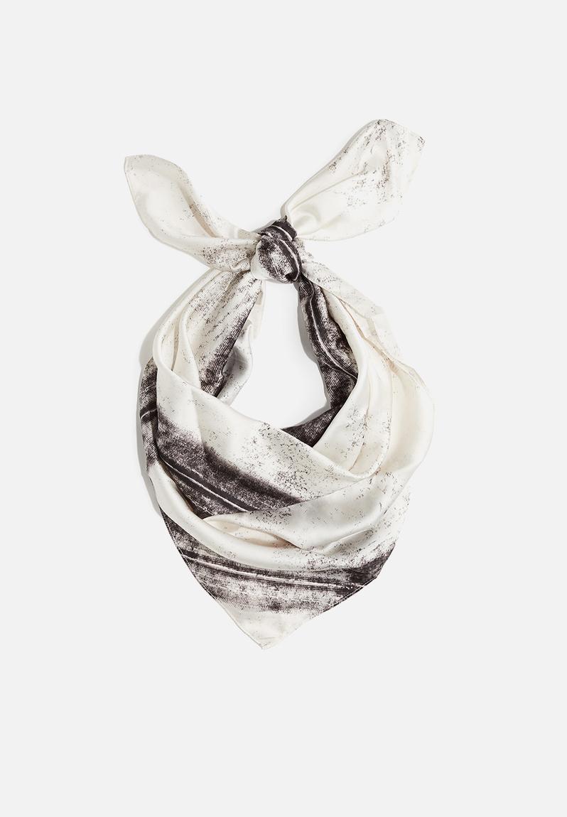 Printed satin scarf - cream/black striped - 1268044001