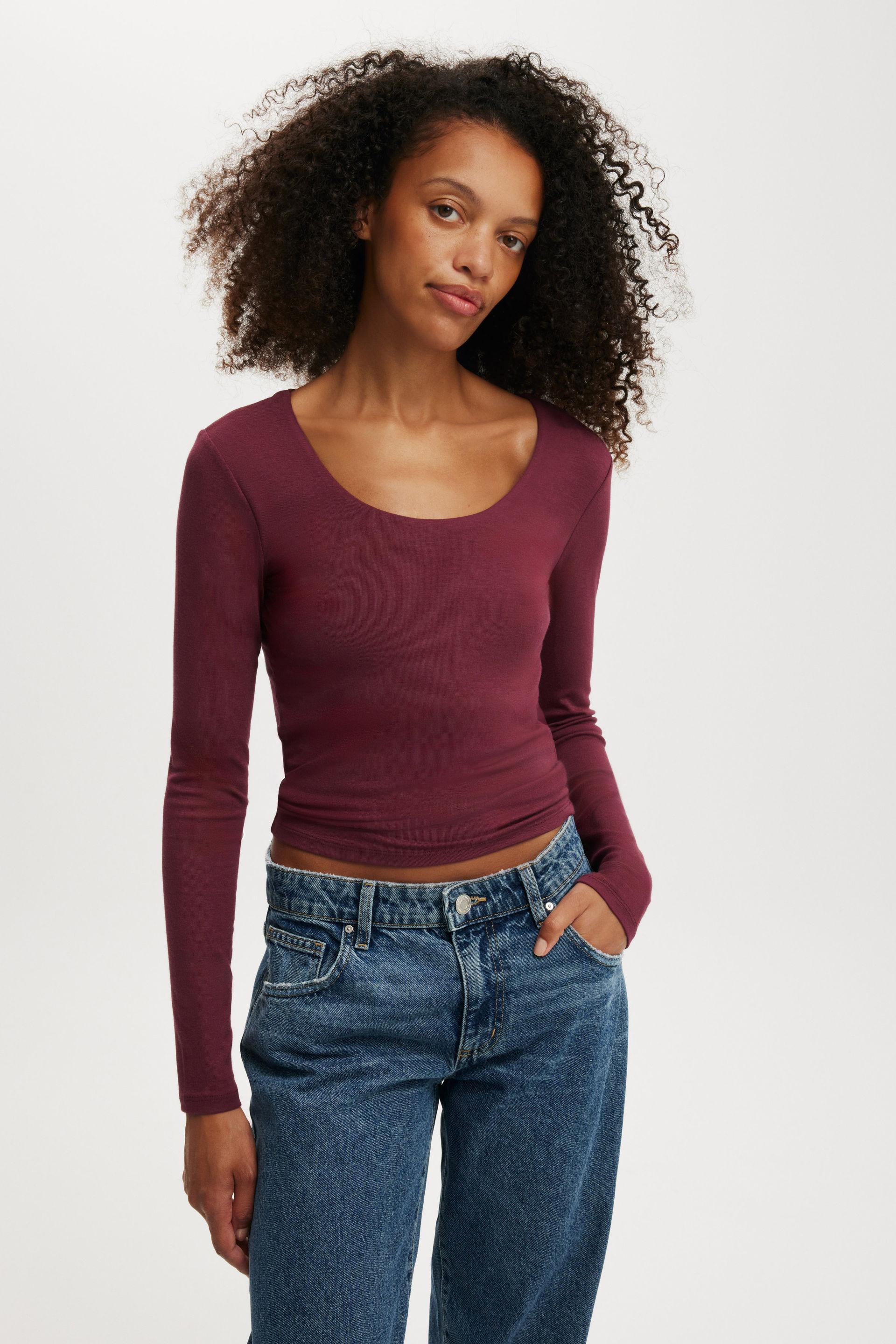 Sunday scoop neck long sleeve-sour cherry