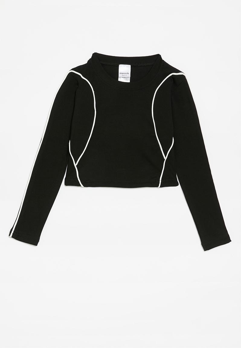 Contrast crew neck tee-black & white