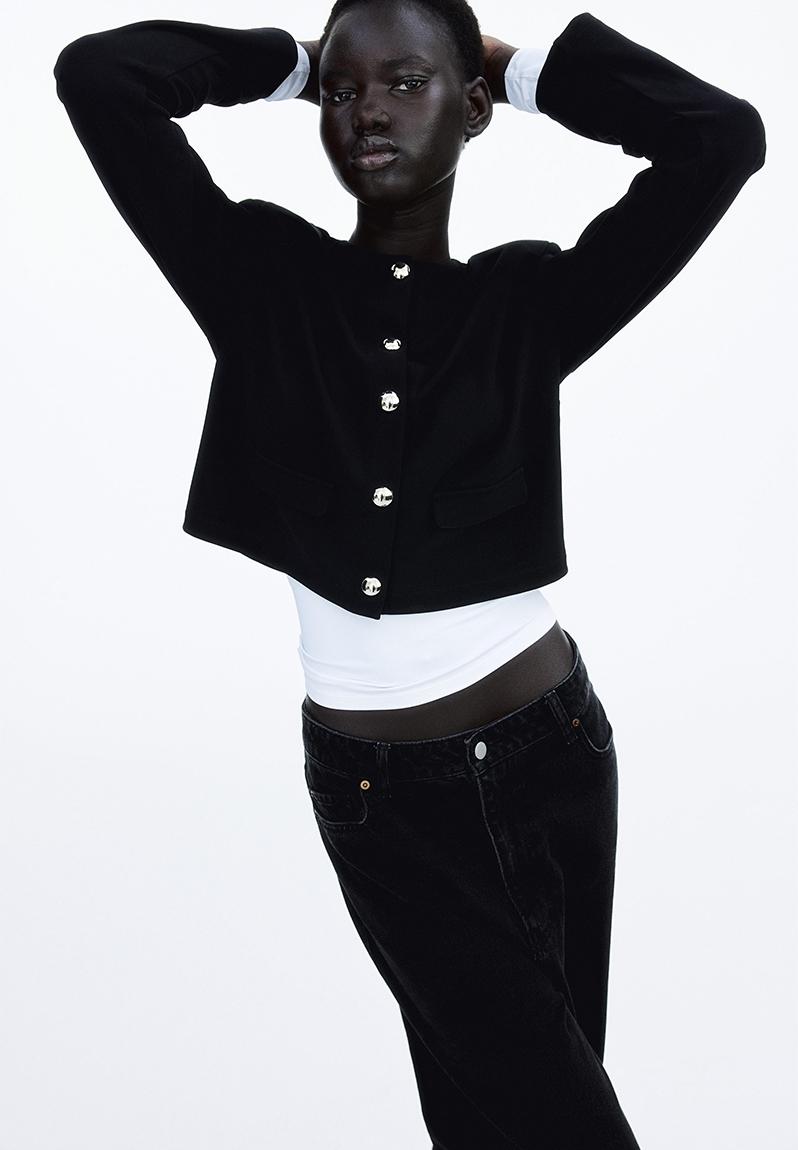 Shoulder-pad cardigan - black - 1274435001