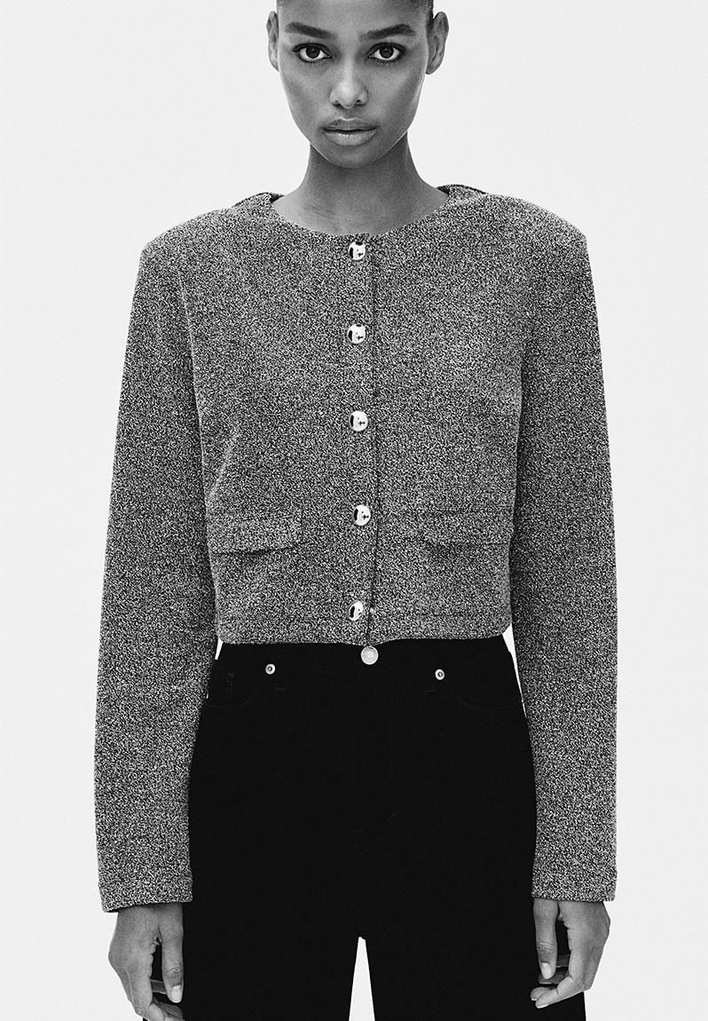 Shoulder-pad cardigan - black marl - 1274435002 H&M Knitwear ...