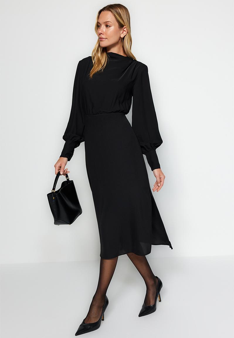 Midi slit woven dress - black