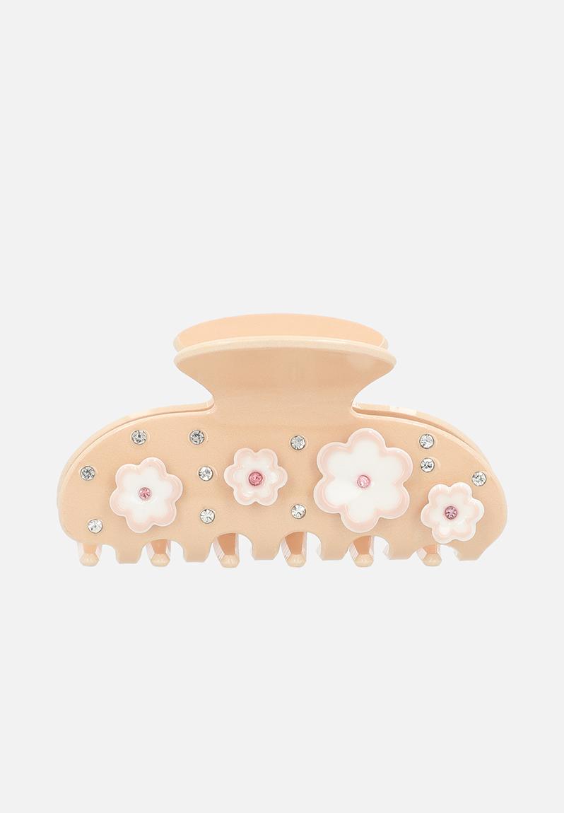 Ivy hair claw clip with flower embellishment-beige Tessa Design ...