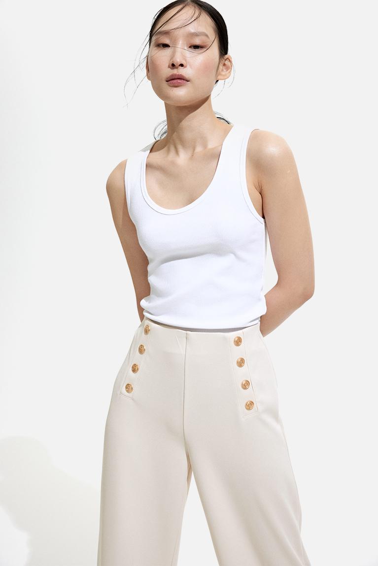 Button-front trousers - cream - 1133068018