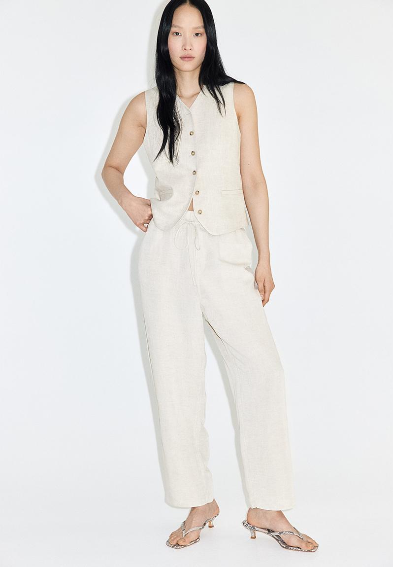 Linen-blend drawstring trousers - light beige - 1259083001
