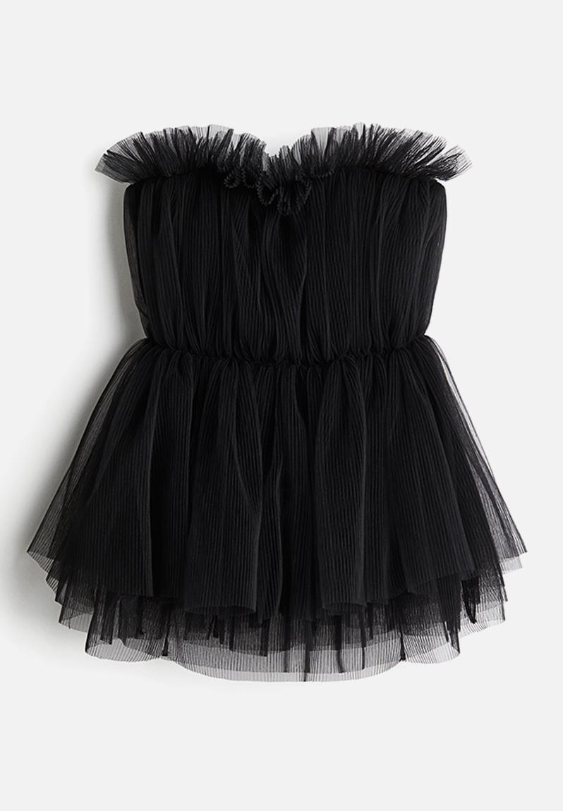Pleated tulle bandeau top - black - 1265956001