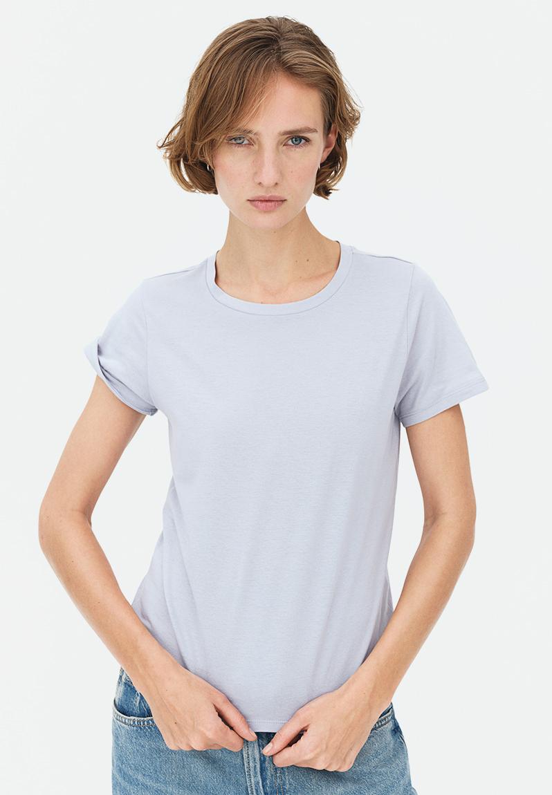 Cotton t-shirt - light dusty blue - 1270848006