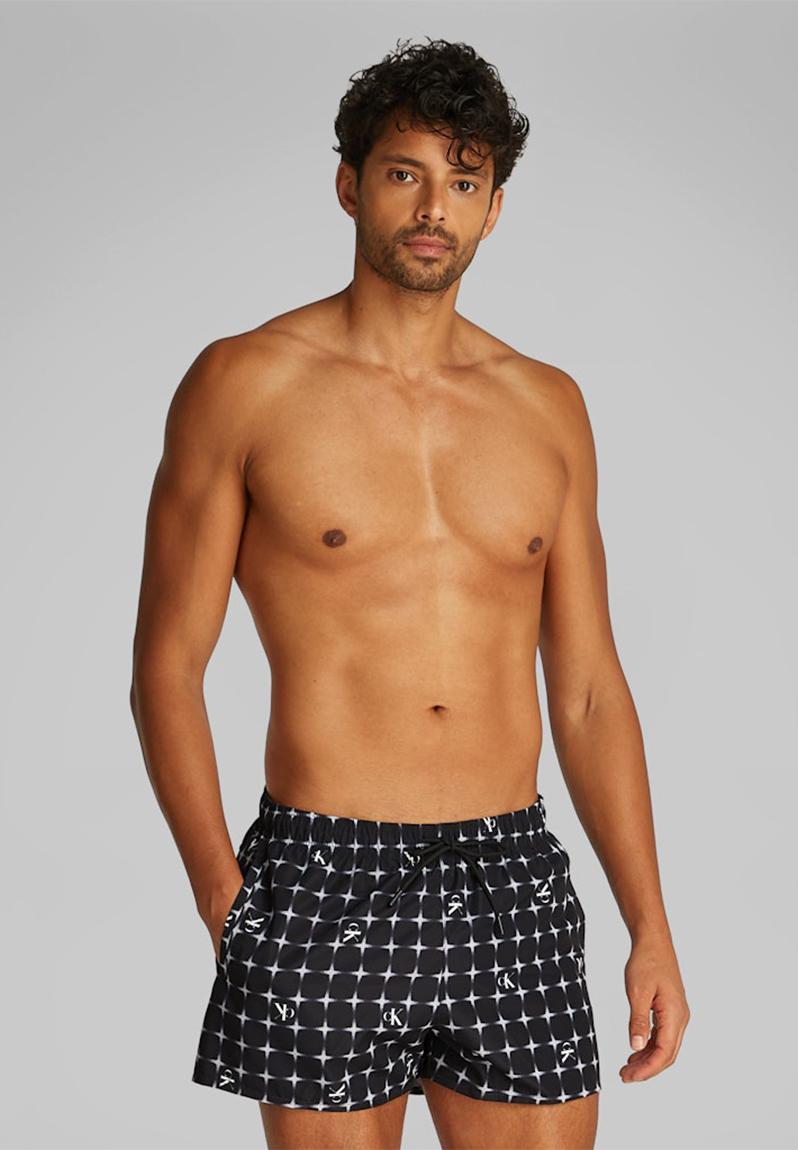 Short Drawstring-Print - Diffused Logo Grid Black Aop