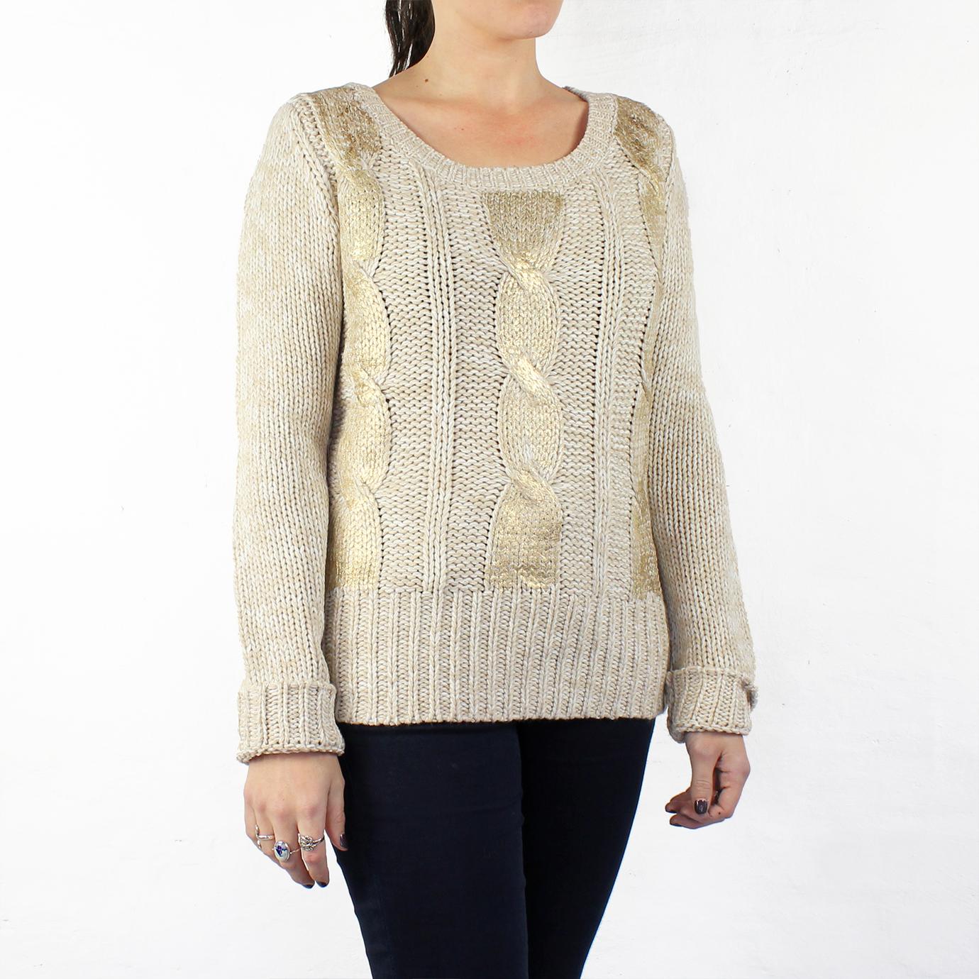 Gold Detail Cable Jersey – Cream Texture Trend Pop-Up Knitwear ...