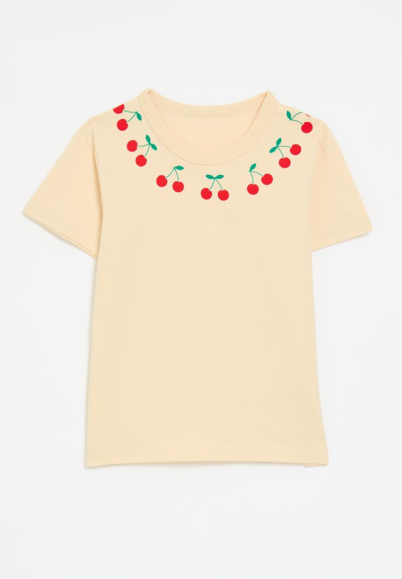 Cherry print tee-ecru