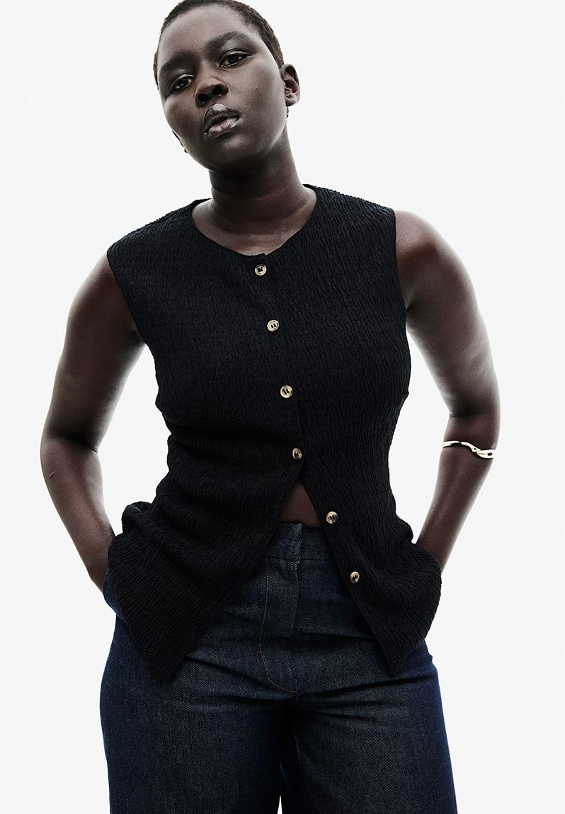 Textured jersey waistcoat - black - 1284342001 H&M T-Shirts, Vests ...