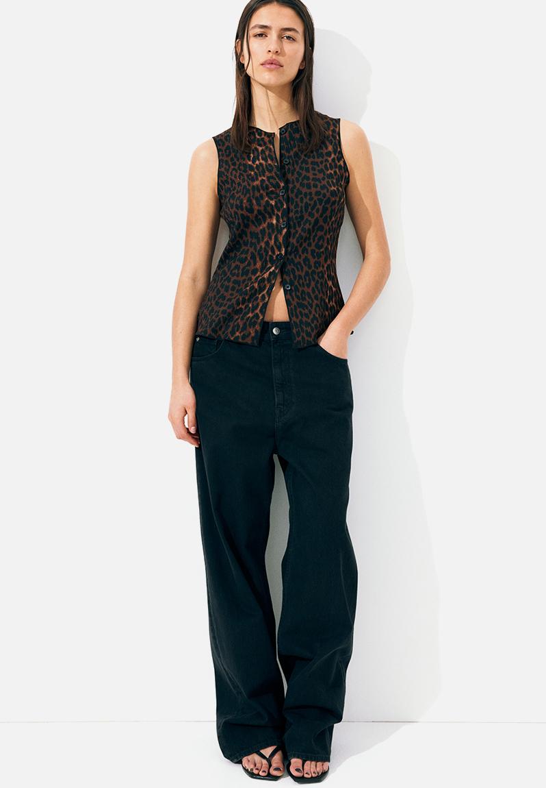 Textured jersey waistcoat - dark brown/leopard print - 1284342004