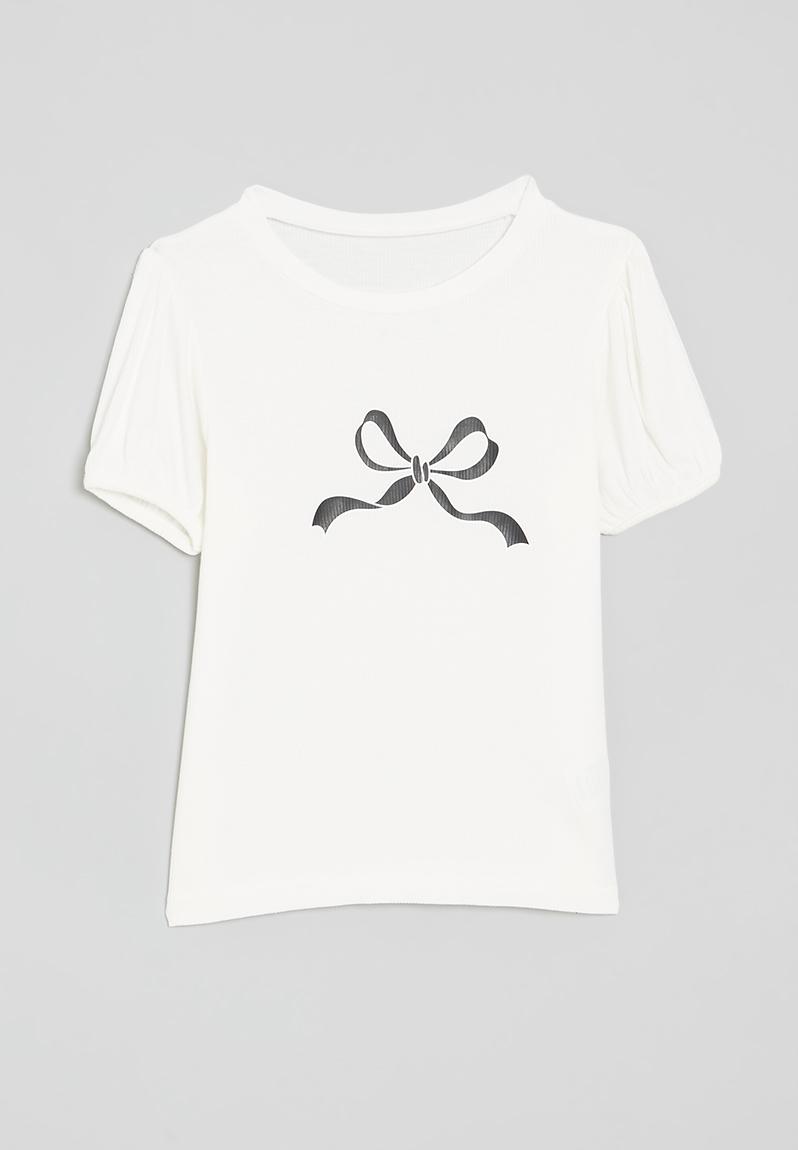 Bow print tee - white1