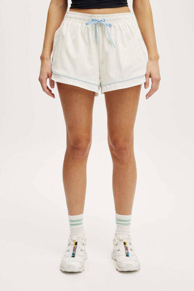 Woven Curved Hem Short - Coconut Milk Pinstripe