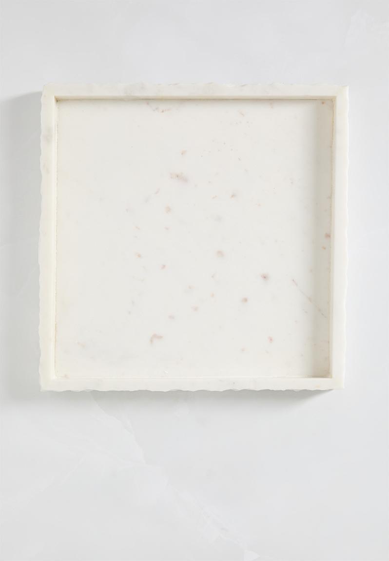 Textured sandstone marble tray - White