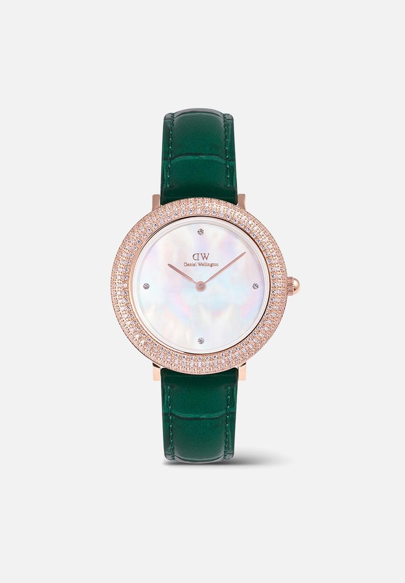 Crystalline Bezel Croc Watch -Green 32mm
