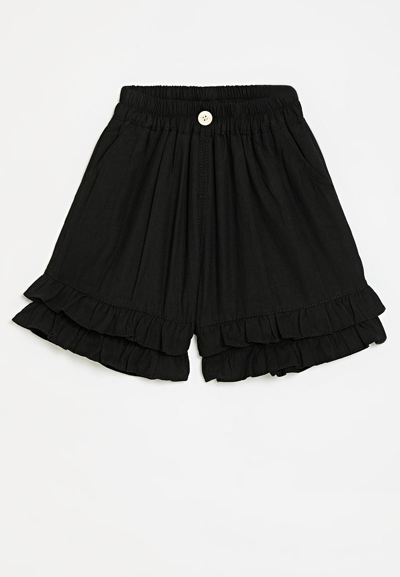 Frilled hem shorts - black