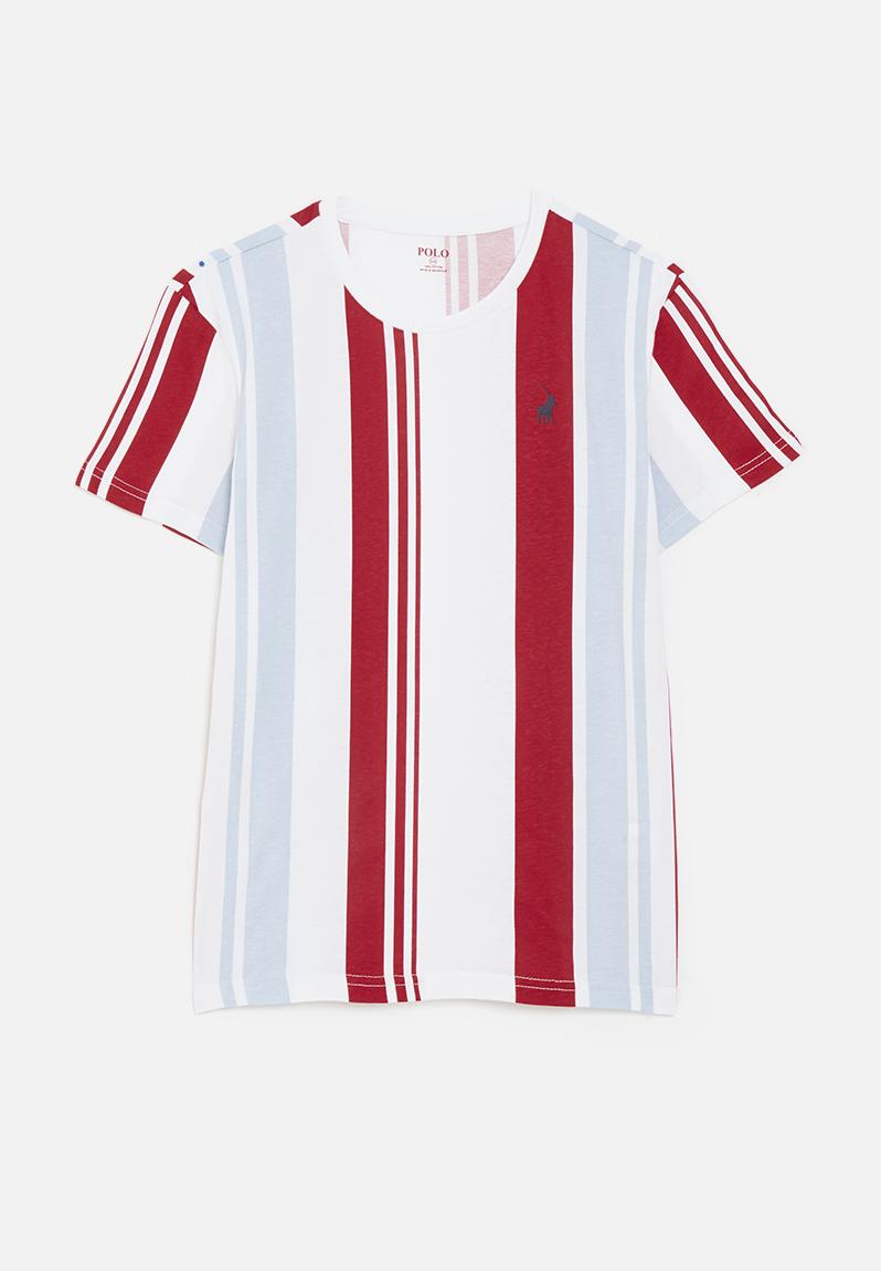 Boys liam vertical striped ss tee - red