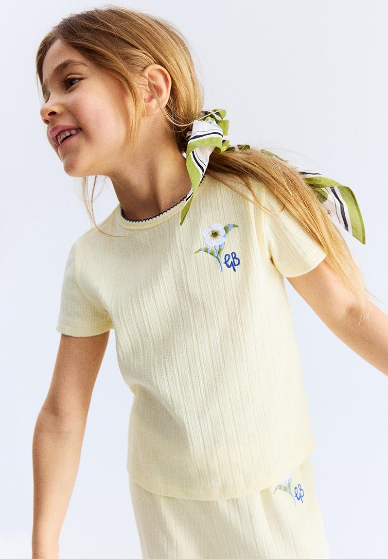 Pointelle jersey top - light yellow flower - 1270972002