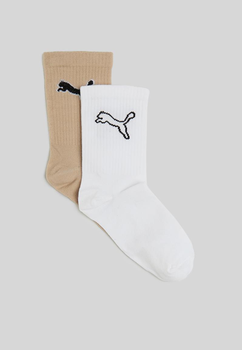 Ladies 2 pack cat logo low crew sock puma - brown
