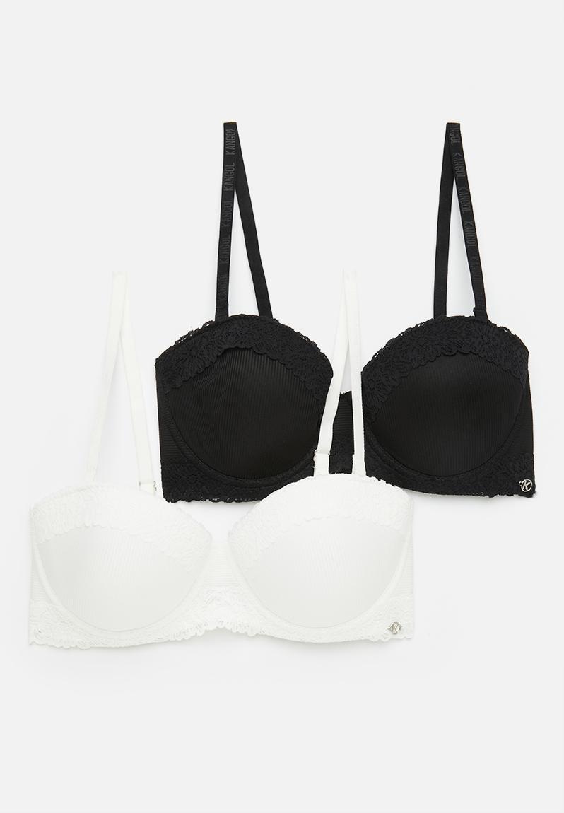 2 pack multiway lace trim bra - milk/black