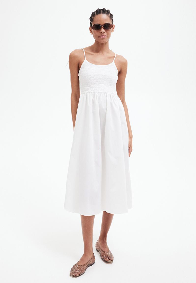 Tie-strap smocked dress - white - 1275780013