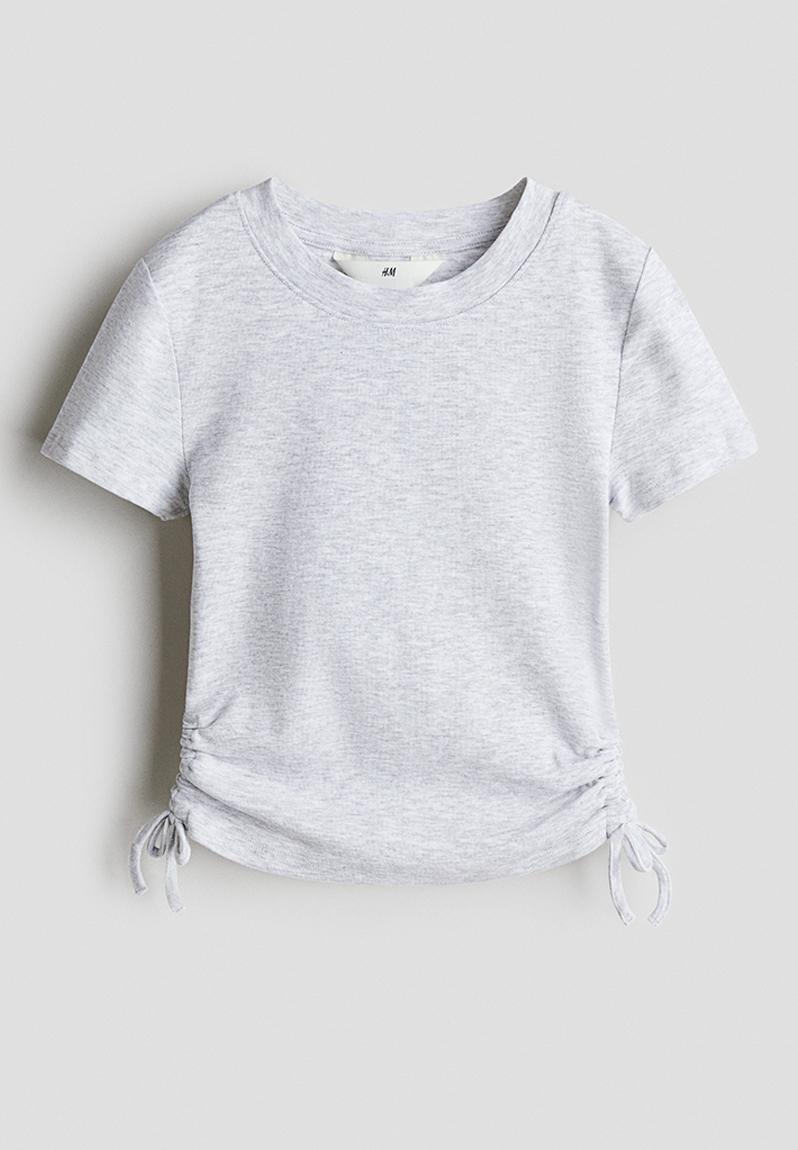 Drawstring-detail jersey top - light grey - 1273589007