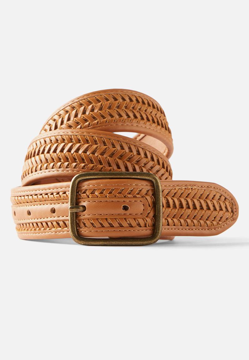 Snake Bite Braided Belt - Tan/Burnished Gold