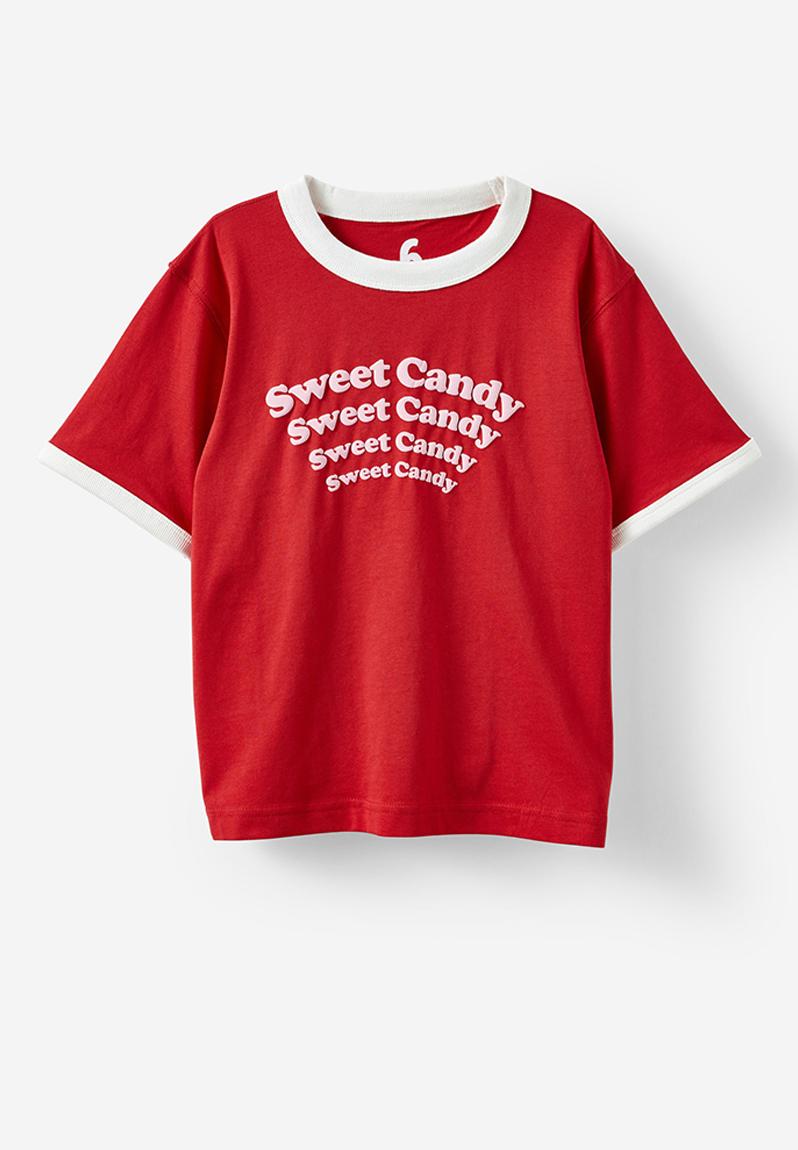 Poppy oversize graphic print tee - pers varsity red/sweet candy