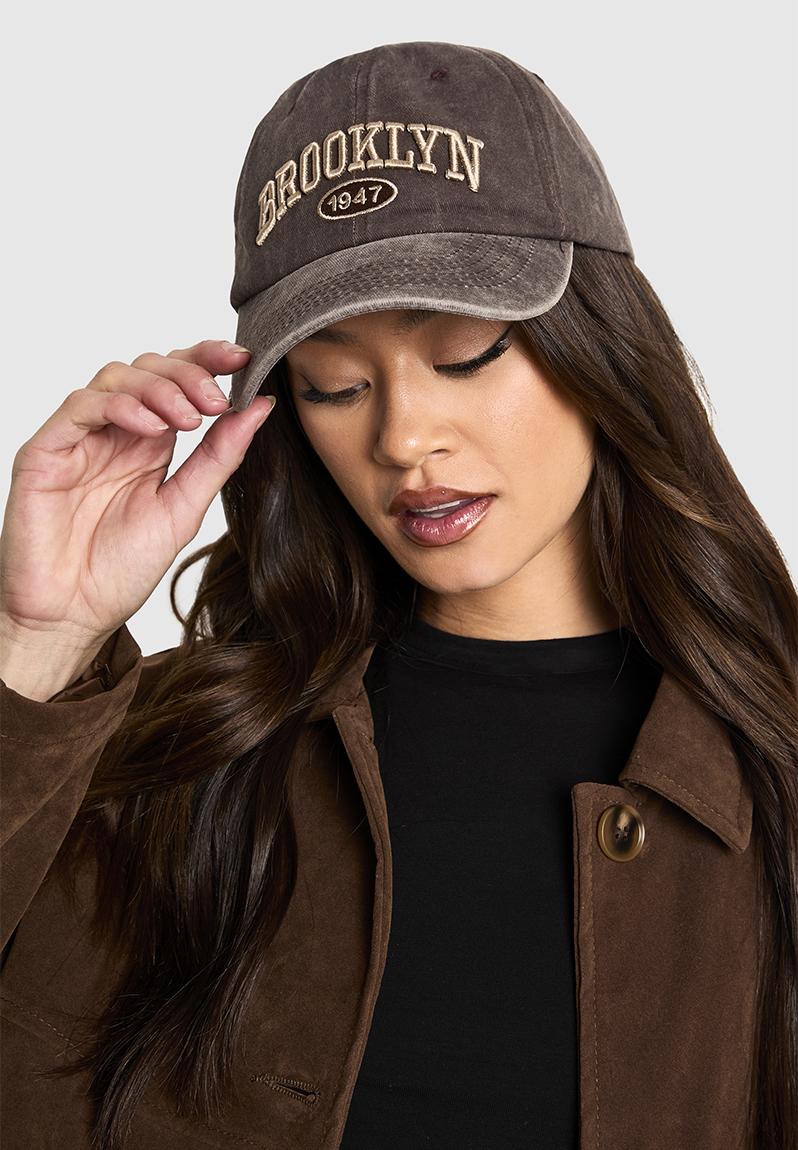 Acid wash slogan cap- chocolate boohoo Headwear | Superbalist.com