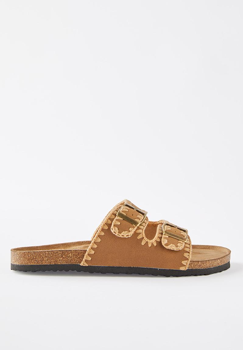 Rex double buckle slide - desert tan whipstitch