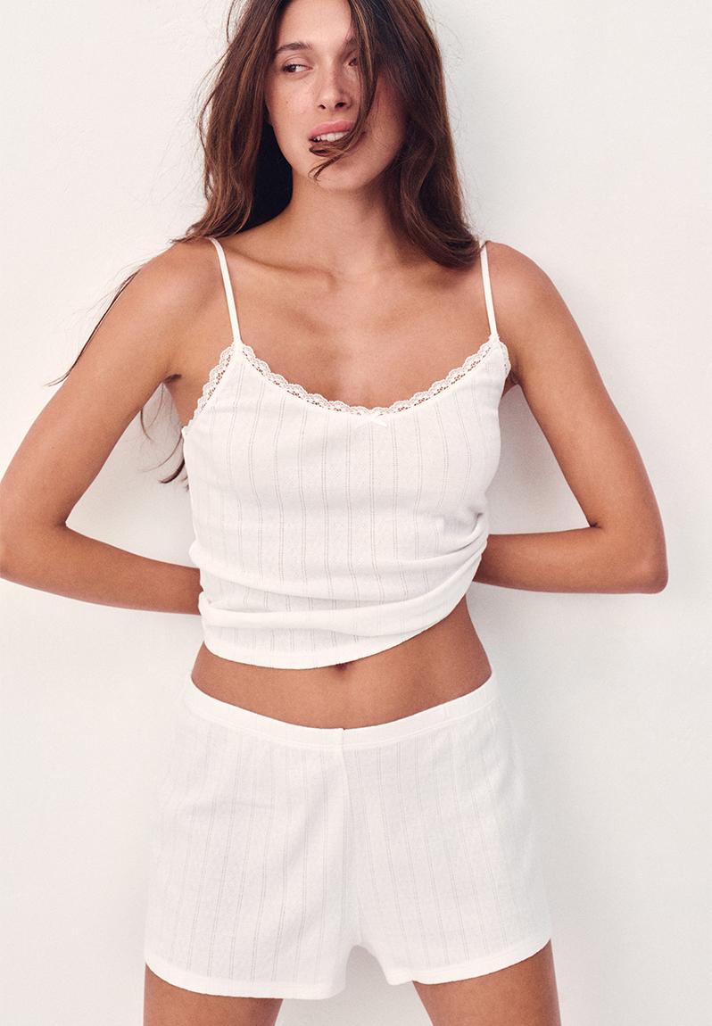 Cotton pointelle pyjamas - white - 1290408003