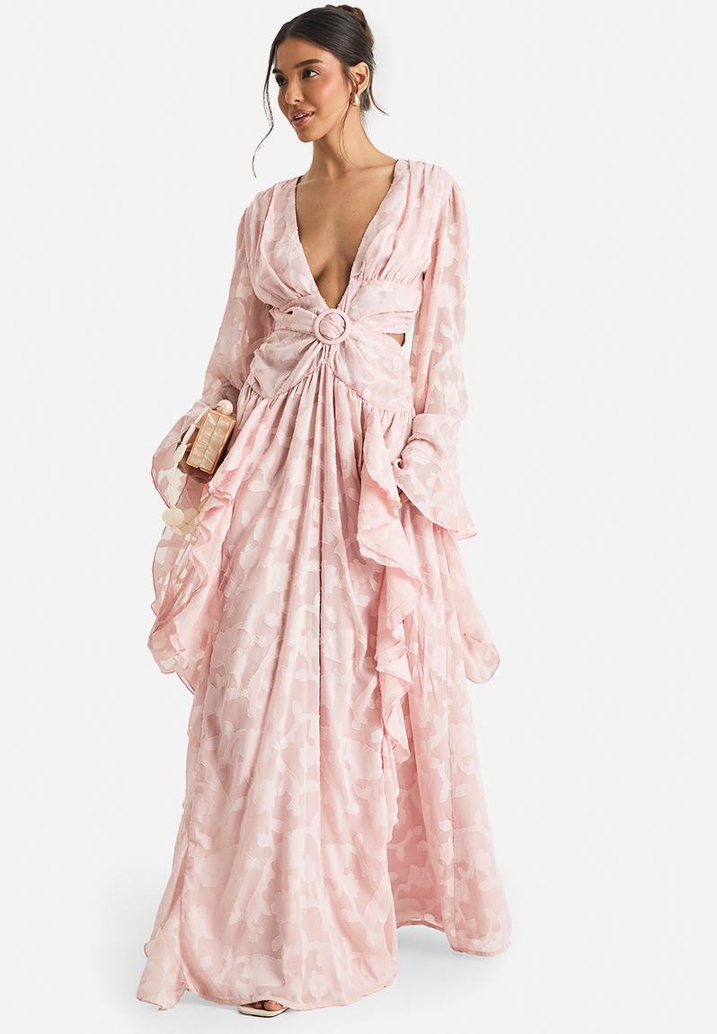 Textured split cut out maxi dress - pink