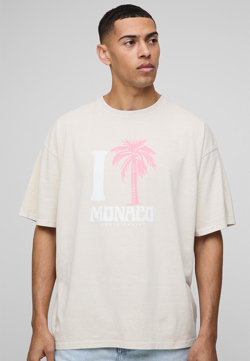 Oversized Monaco Palm Tree Washed Printed T-Shirt - Stone