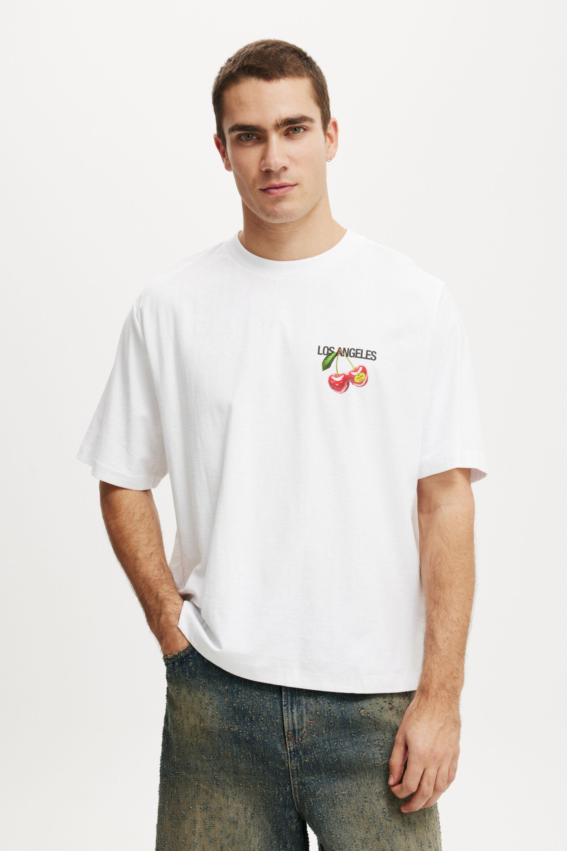 Cropped Fit Graphic T-Shirt - White/Cherries