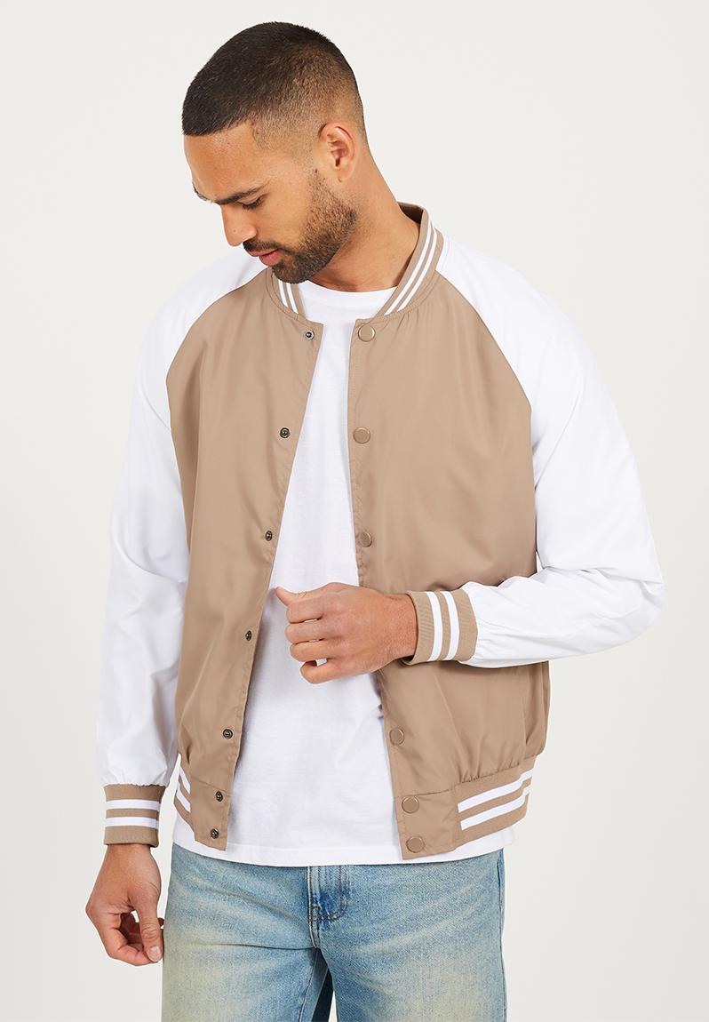 Lightweight Varsity Bomber Jacket - Stone