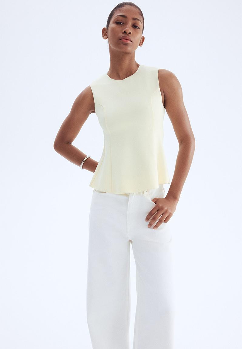 Interlock peplum vest top - pale yellow - 1295801003