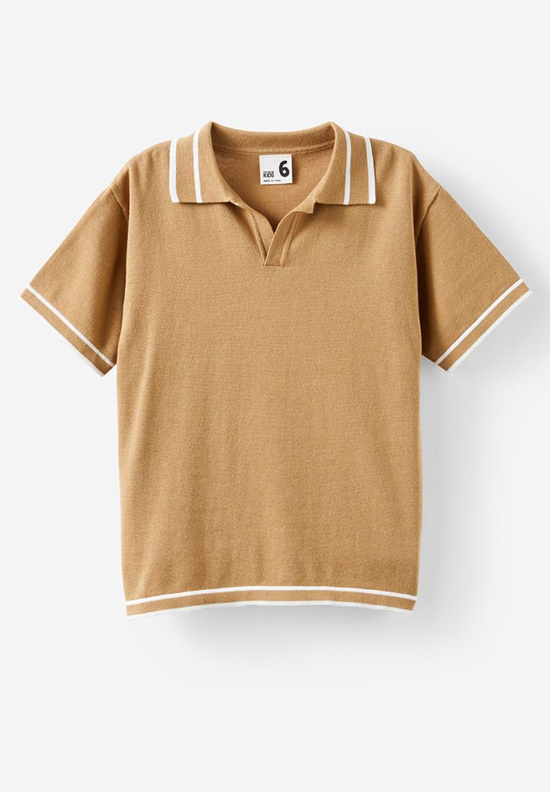 Open Neck Polo - Washed Stone/Vanilla