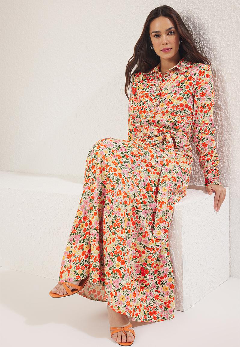Maxi A line Printed Woven Dress - Orange