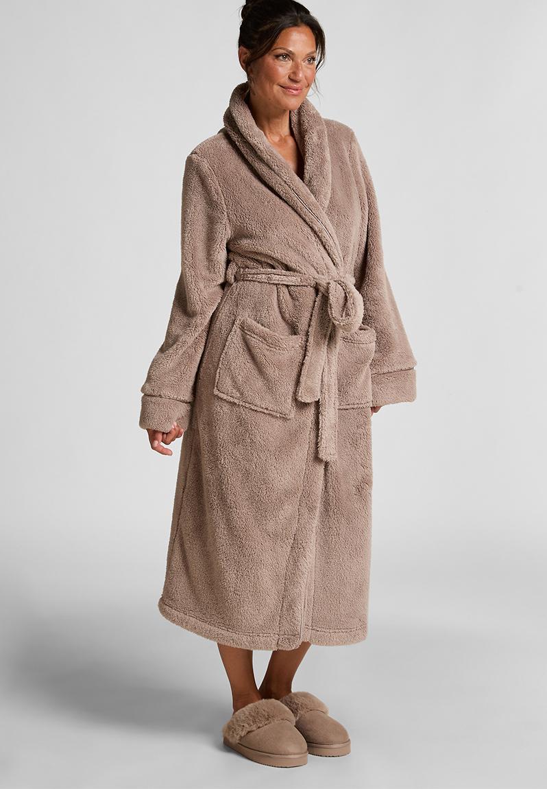 Robe long fluffy fleece - tan