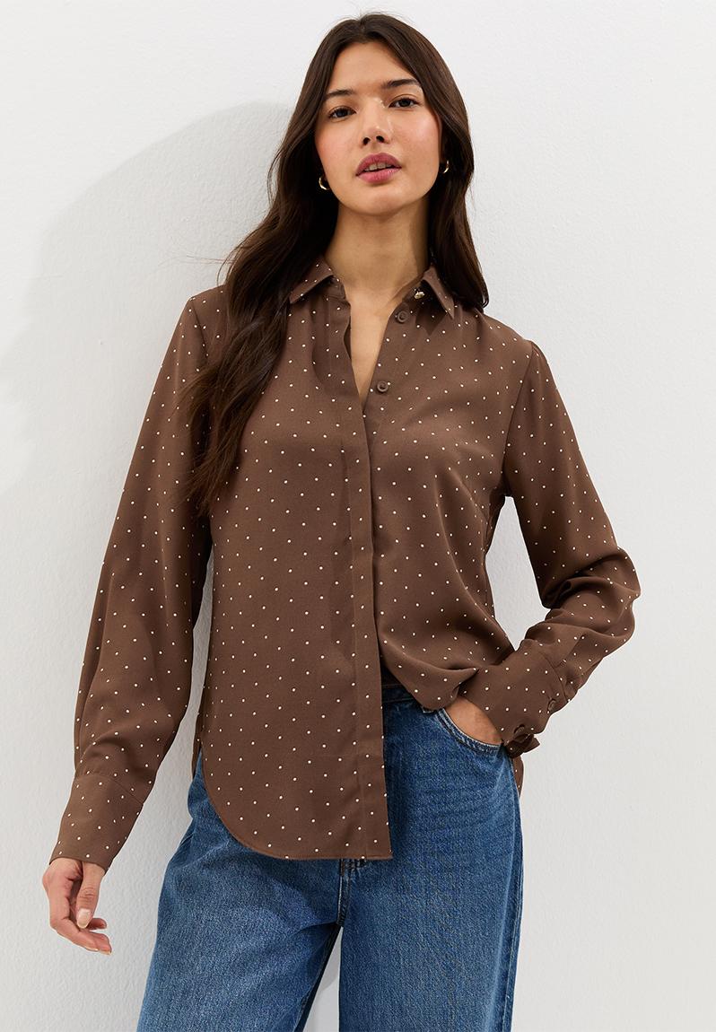 Ec k vde alice spot claire gold btn shirt - 29 brown pattern